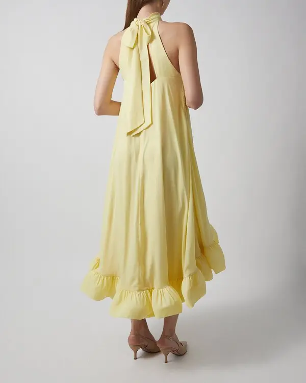 MALINA Sabrina Halterneck Ruffled Midi Dress