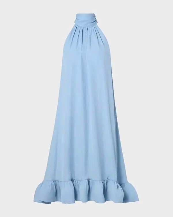 MALINA Sabrina Halterneck Ruffled Midi Dress