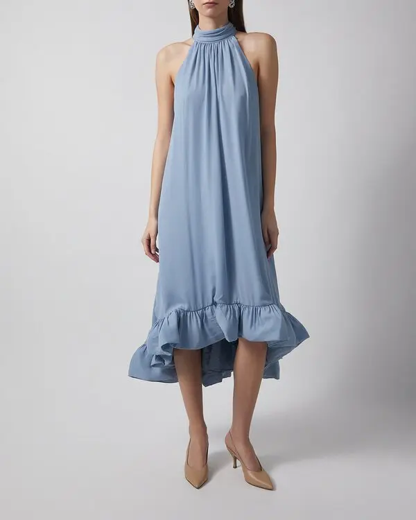 MALINA Sabrina Halterneck Ruffled Midi Dress