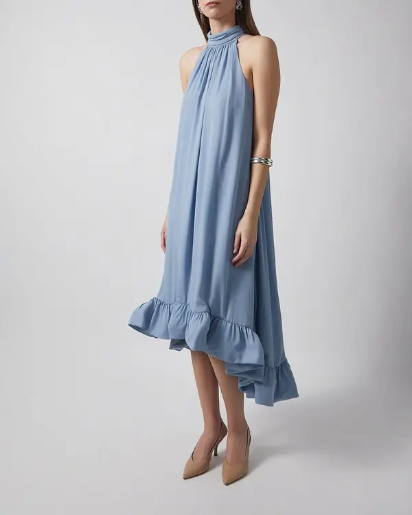 MALINA Sabrina Halterneck Ruffled Midi Dress