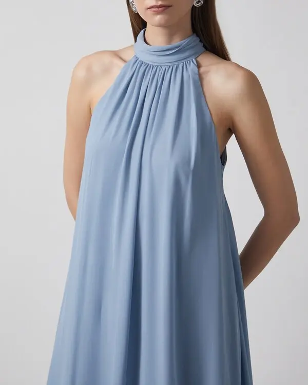 MALINA Sabrina Halterneck Ruffled Midi Dress