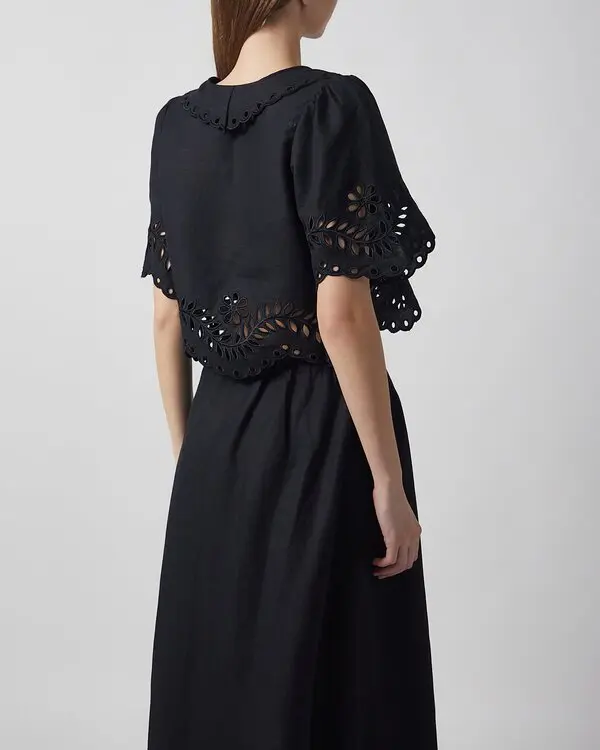 MALINA Estela Broderie Anglais Cropped Blouse - Black