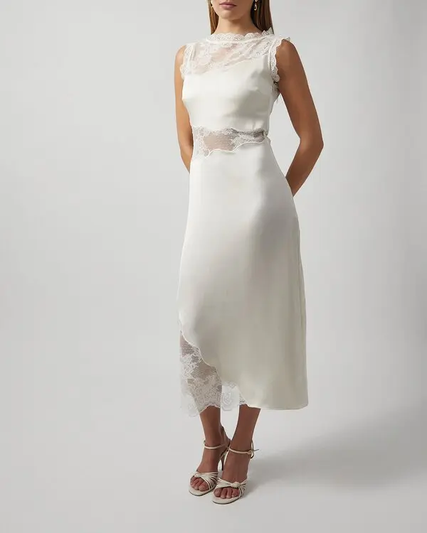 MALINA Lace Trimmed Cut Out Midi Dress