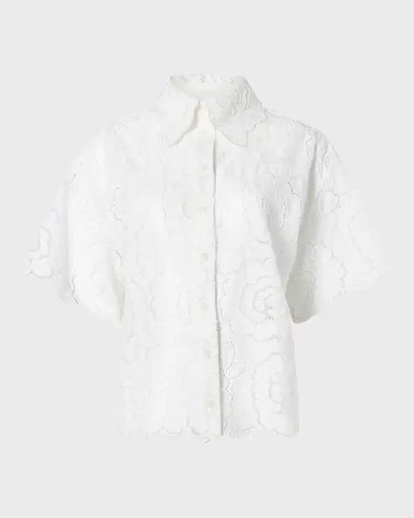 MALINA Claudia Short Sleeve Lace Shirt - White