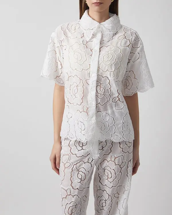 MALINA Claudia Short Sleeve Lace Shirt - White