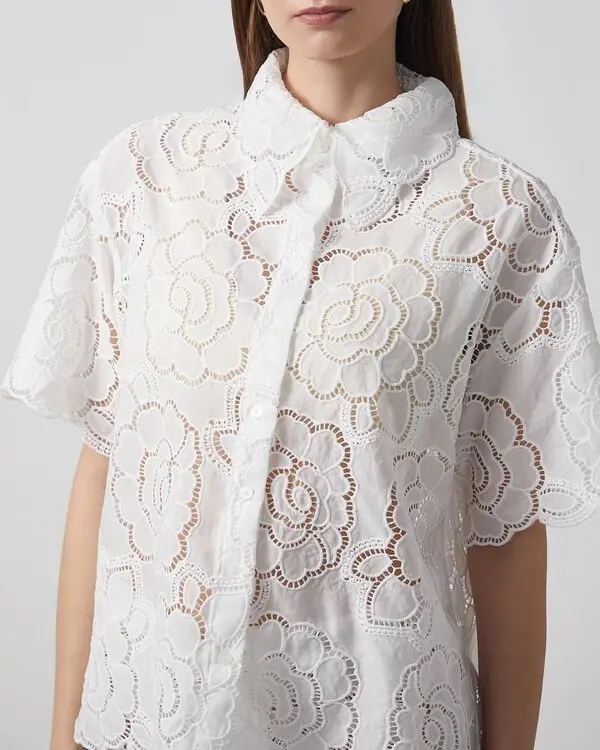 MALINA Claudia Short Sleeve Lace Shirt - White