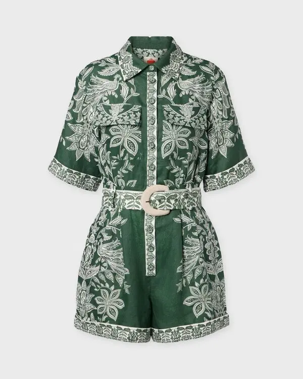 FARMRIO Miranda Short Sleeve Romper - Green