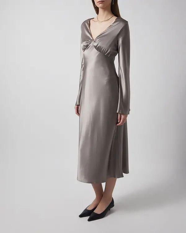 MALINA Carolina Flared Sleeve Satin Midi Dress