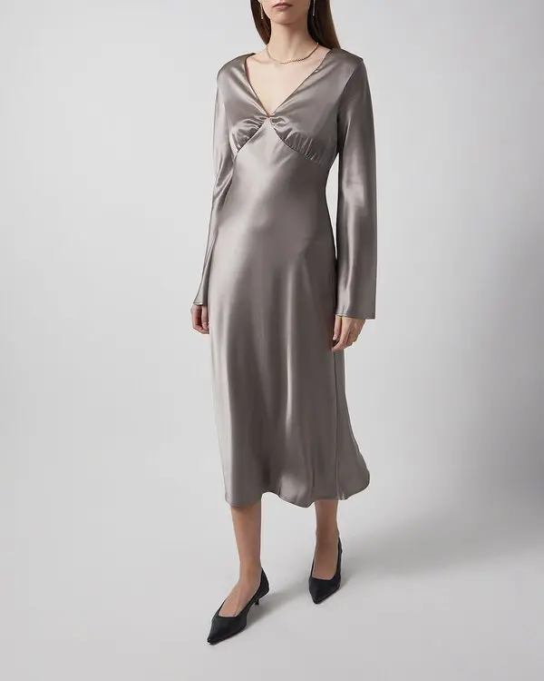 MALINA Carolina Flared Sleeve Satin Midi Dress