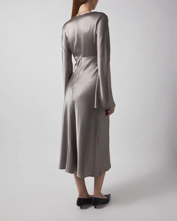 MALINA Carolina Flared Sleeve Satin Midi Dress