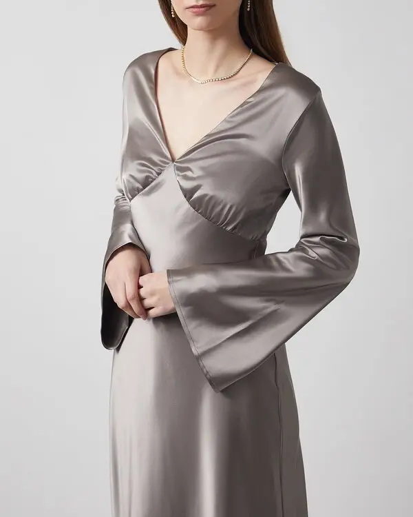 MALINA Carolina Flared Sleeve Satin Midi Dress
