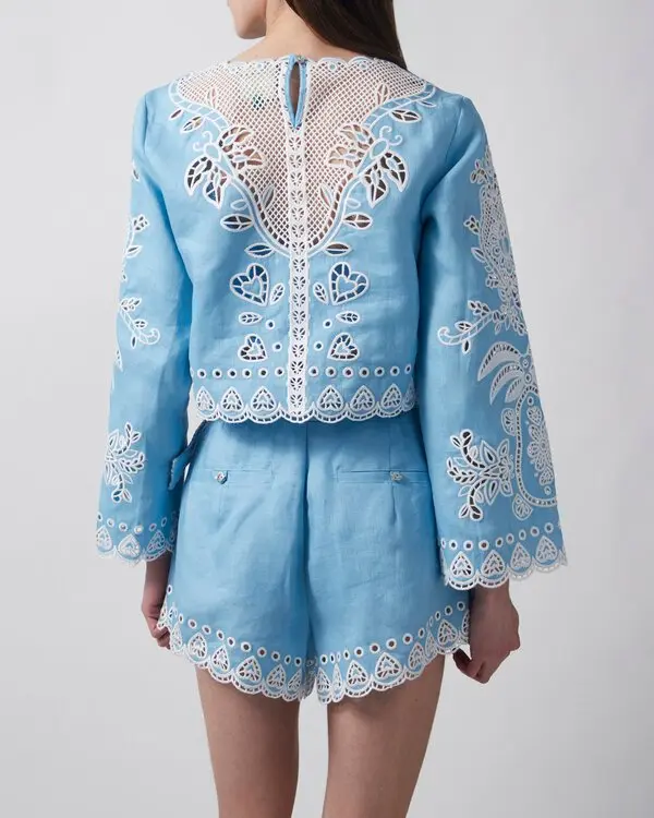 FARMRIO Farm Rio Romantic Richelieu Embroidered Linen Blouse