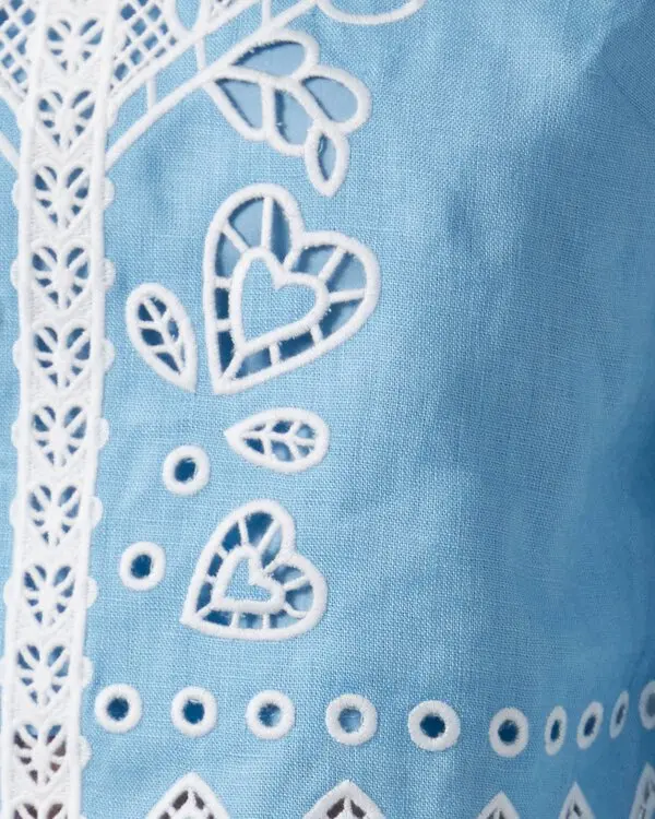 FARMRIO Farm Rio Romantic Richelieu Embroidered Linen Blouse