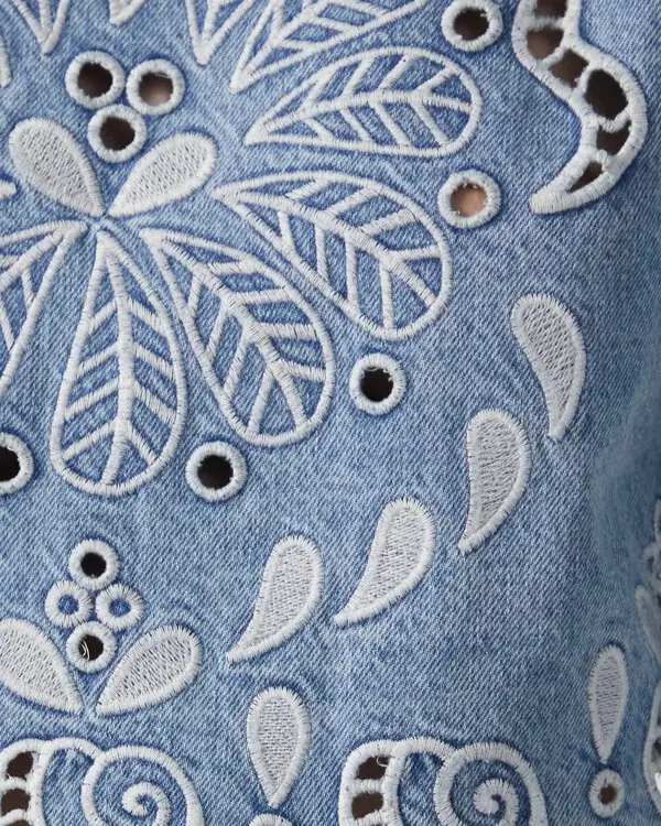 FARMRIO Cropped Richelieu Embroidered Blouse