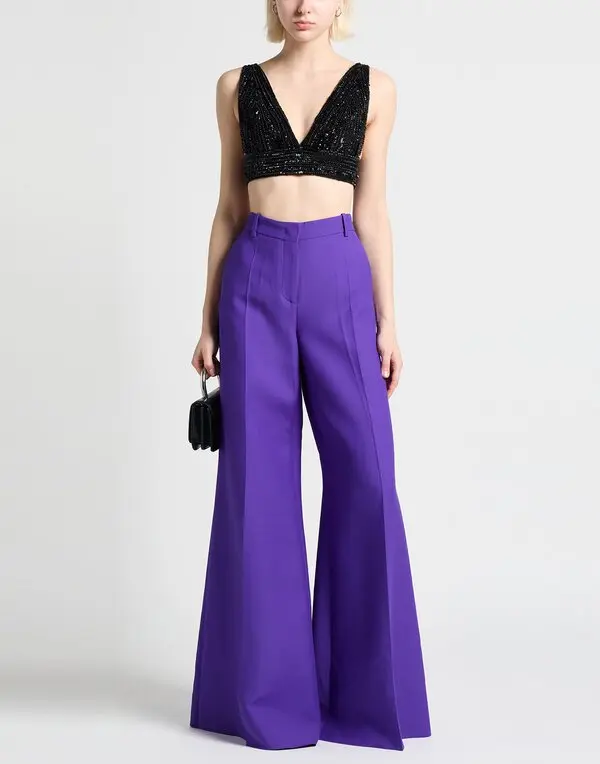 Valentino Garavani Flared Virgin Wool Silk Crepe Pants - Purple