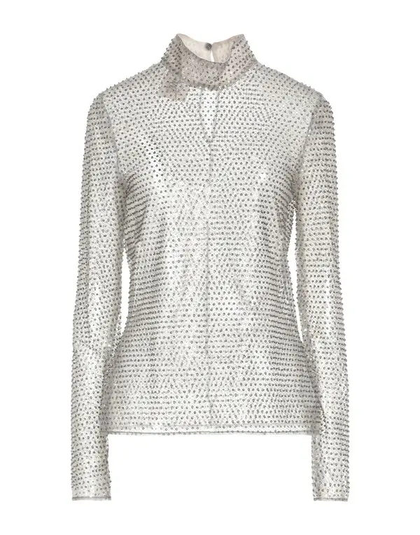 SEMICOUTURE Long Sleeve Embellished Tulle Top