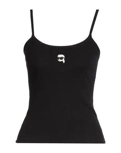 Karl Lagerfeld Ribbed Cotton Blend Tank Top - Black
