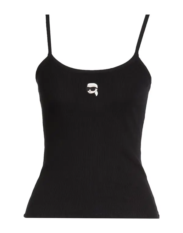 Karl Lagerfeld Ribbed Cotton Blend Tank Top - Black