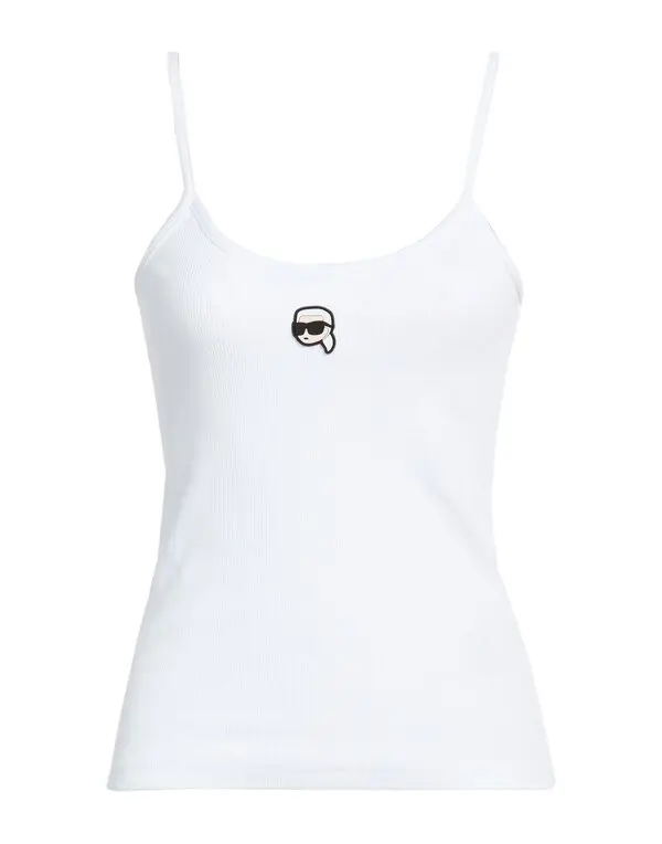 Karl Lagerfeld Ribbed Cotton Blend Tank Top - White