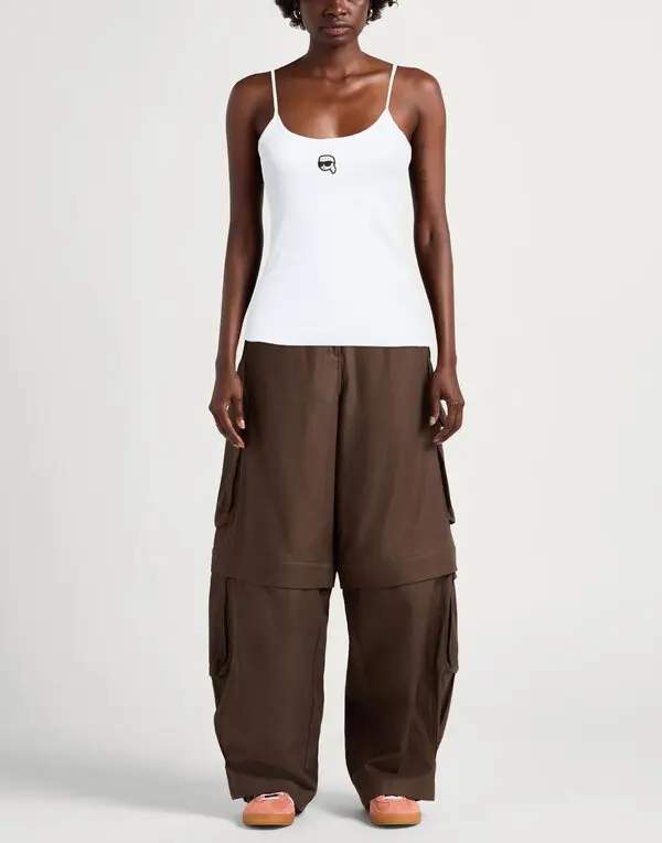 Karl Lagerfeld Ribbed Cotton Blend Tank Top - White