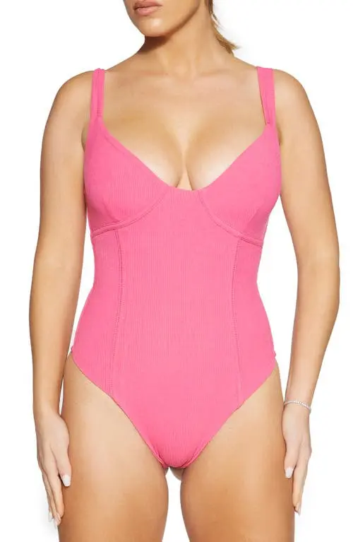 Naked Wardrobe Faux Bustier Ribbed Bodysuit - Raspberry