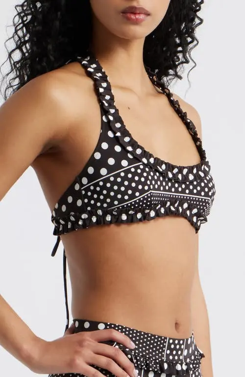DAMSON MADDER Cove Dot Ruffle Swim Top - Multi White