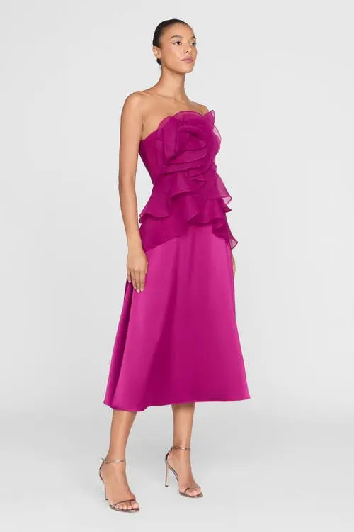 Theia Draped Rose Cocktail Dress