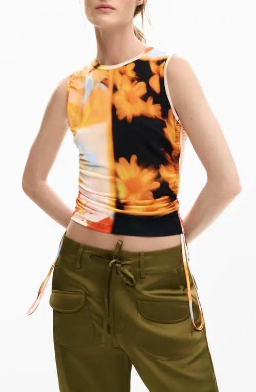 Desigual Abstract Floral Drawstring Tank - Yellow Multi