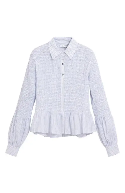 Desigual Stripe Smocked Peplum Button-up Shirt