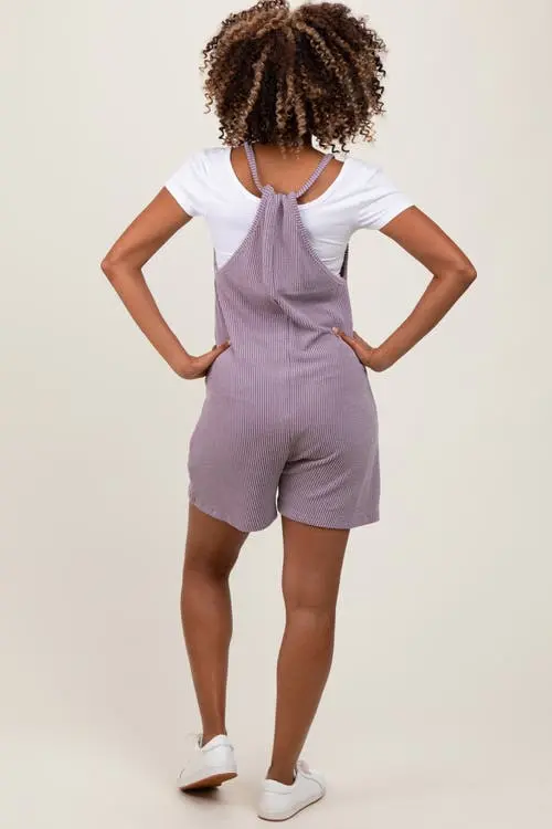 PINKBLUSH Solid Ribbed V-neck Sleeveless Front Pocket Romper