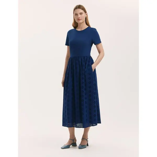 FINERY LONDON Brea Embroidered Cotton-rich Midi Dress - Indigo