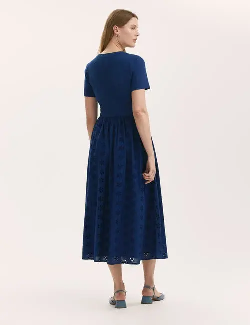 FINERY LONDON Brea Embroidered Cotton-rich Midi Dress - Indigo