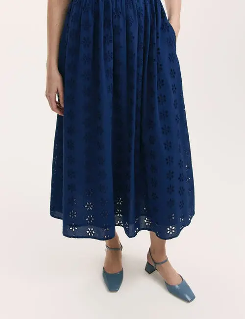 FINERY LONDON Brea Embroidered Cotton-rich Midi Dress - Indigo