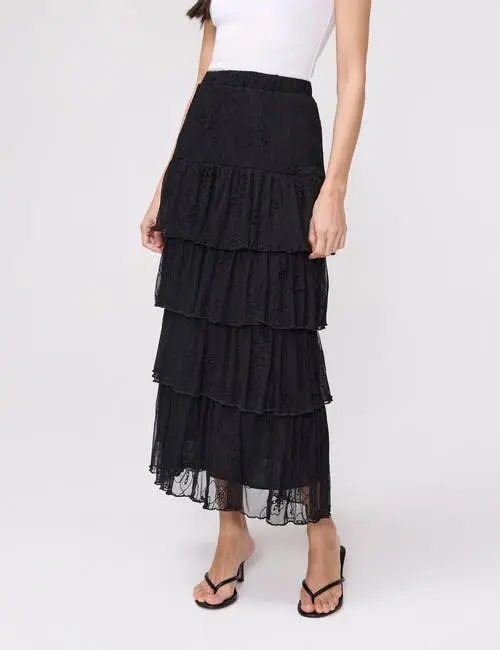 FINERY LONDON Elisa Mesh Midi Tiered Skirt