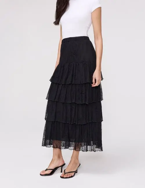 FINERY LONDON Elisa Mesh Midi Tiered Skirt