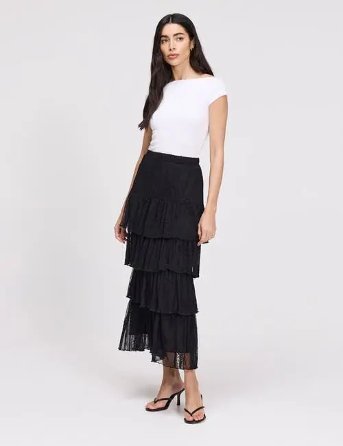 FINERY LONDON Elisa Mesh Midi Tiered Skirt