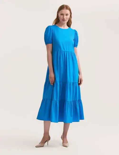 FINERY LONDON Genevive Cotton Midi Tiered Dress