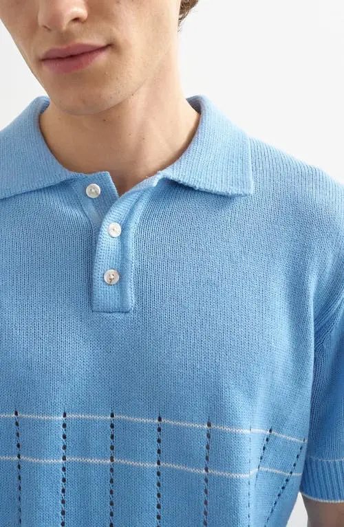 Topman Pointelle Knit Polo - Lblue