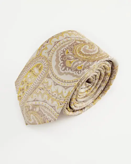 KNOTTERY & CO Paisley Silk Jacquard Neck Tie - Latte