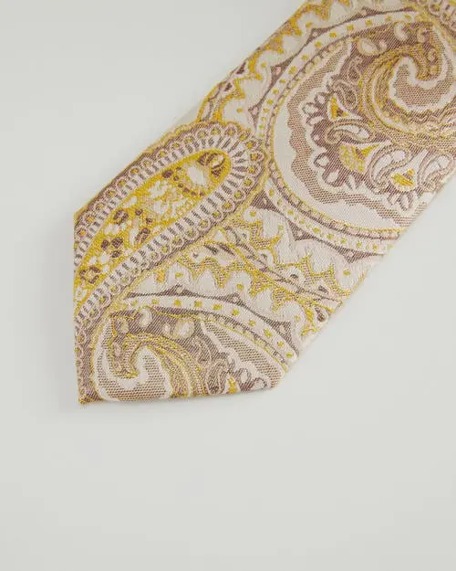 KNOTTERY & CO Paisley Silk Jacquard Neck Tie - Latte