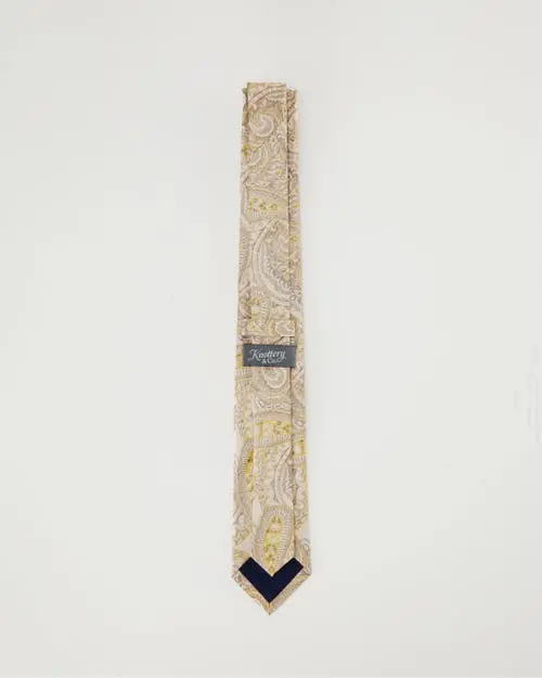 KNOTTERY & CO Paisley Silk Jacquard Neck Tie - Latte