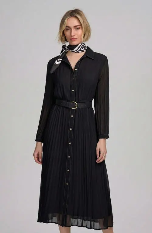 ELLE COLLECTION Woven Pleated Dress - Black