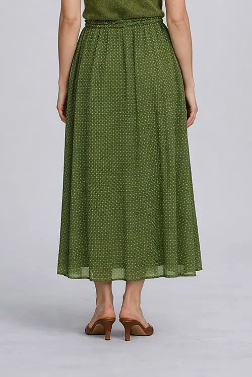 ELLE COLLECTION Printed Chiffon Skirt - Green Multi