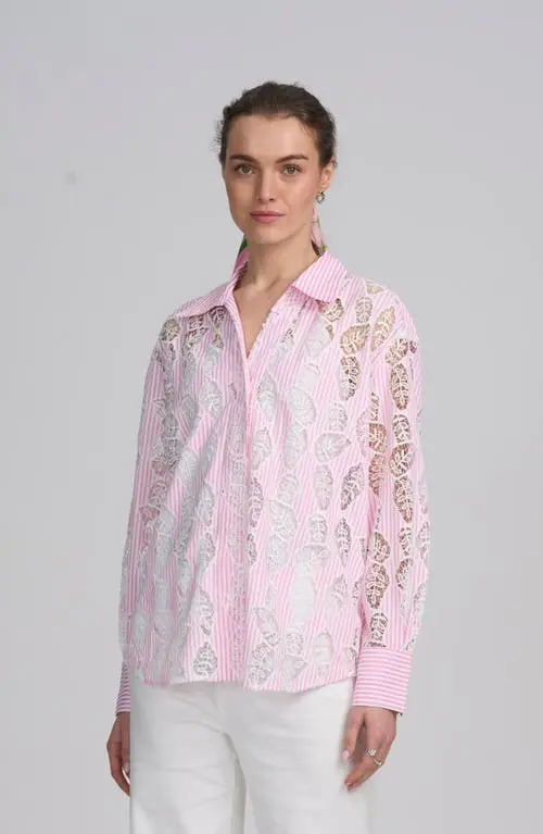 ELLE COLLECTION Lace Striped Shirt - Pink Multi