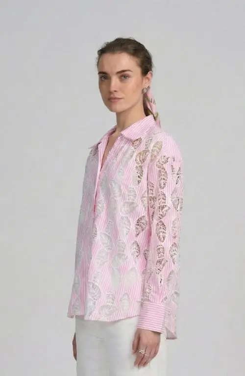 ELLE COLLECTION Lace Striped Shirt - Pink Multi