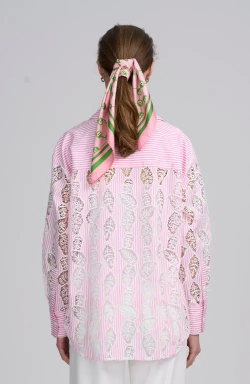 ELLE COLLECTION Lace Striped Shirt - Pink Multi