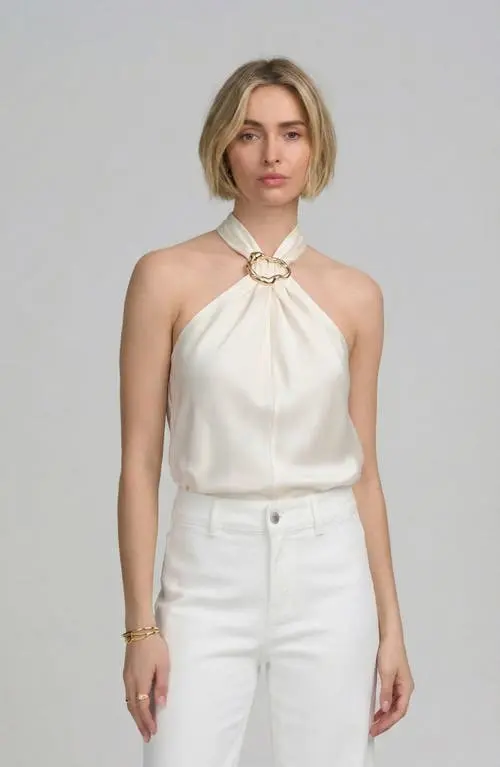 ELLE COLLECTION Woven Halter Hardware Top - Ivory