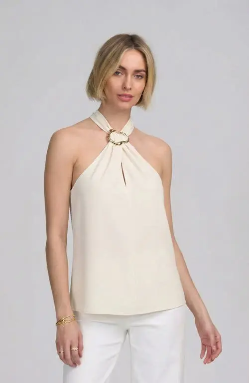 ELLE COLLECTION Woven Halter Hardware Top - Ivory