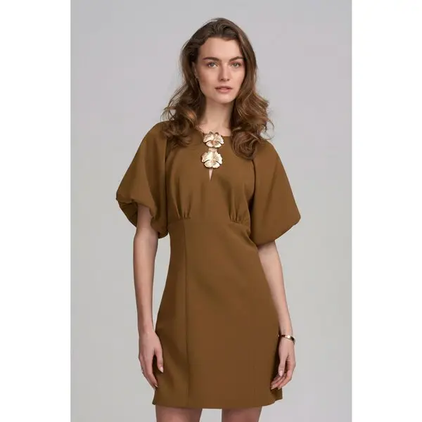 ELLE COLLECTION Balloon Sleeve Dress - Gold
