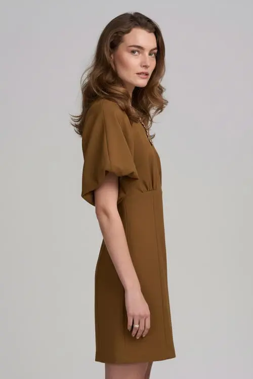 ELLE COLLECTION Balloon Sleeve Dress - Gold
